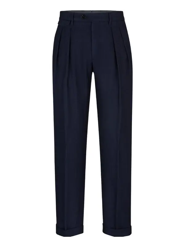 Hugo Boss Navy Double-pleat Cuffed Tailored Trousers - Blue