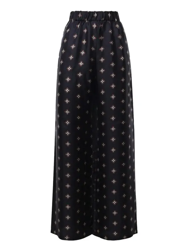 Max Mara Elastic Waist Printed Wide-leg Pants - Black