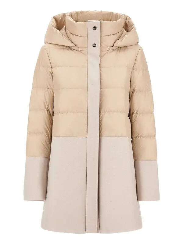 Herno Color-block Down Jacket With Hood - Beige
