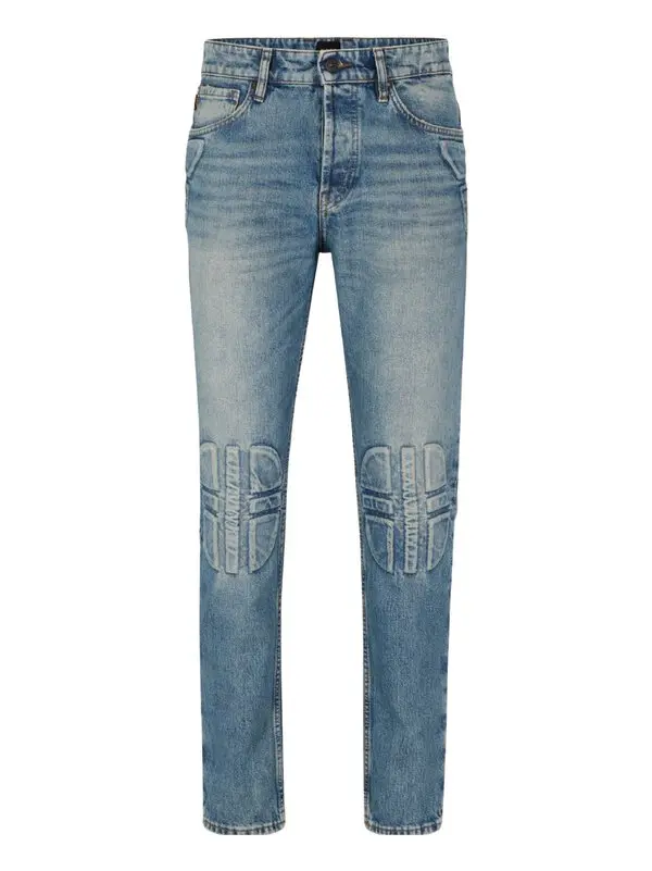 Hugo Boss Lightwash Blue Straight Leg Jeans With Embossed Knee Motifs - Gray