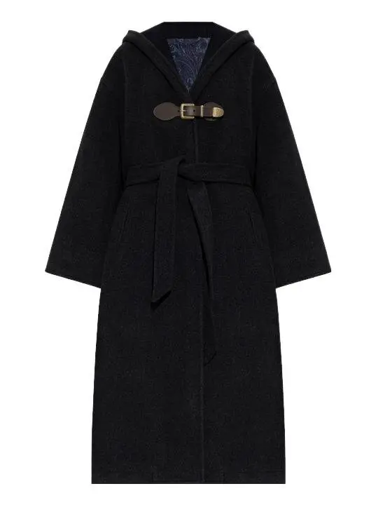 Etro Wool-blend Hooded Belted Coat - Black