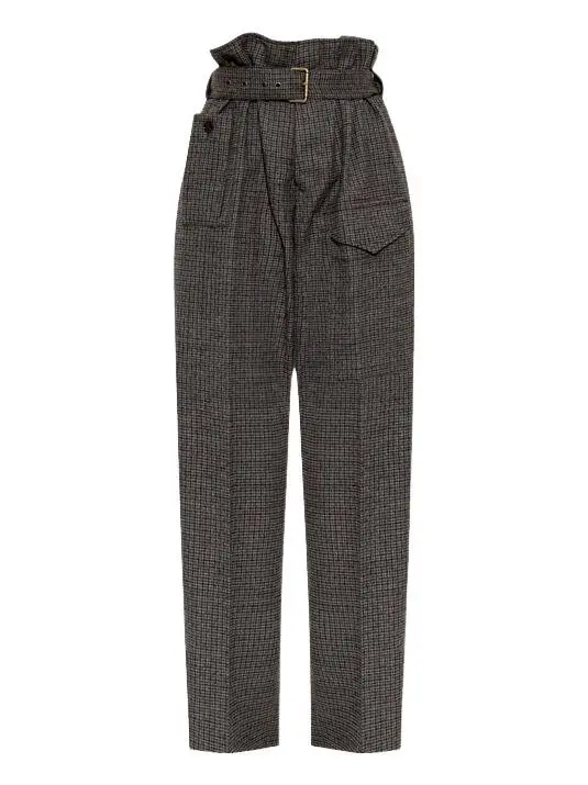 Etro Houndstooth Belted Wool Trousers - Brown