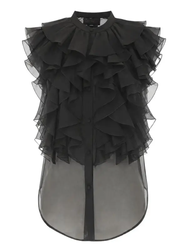 Max Mara Ruffled Silk Shirt - Black