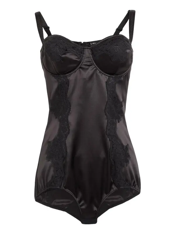 Dolce & Gabbana Satin Bodysuit With Lace Trim - Black