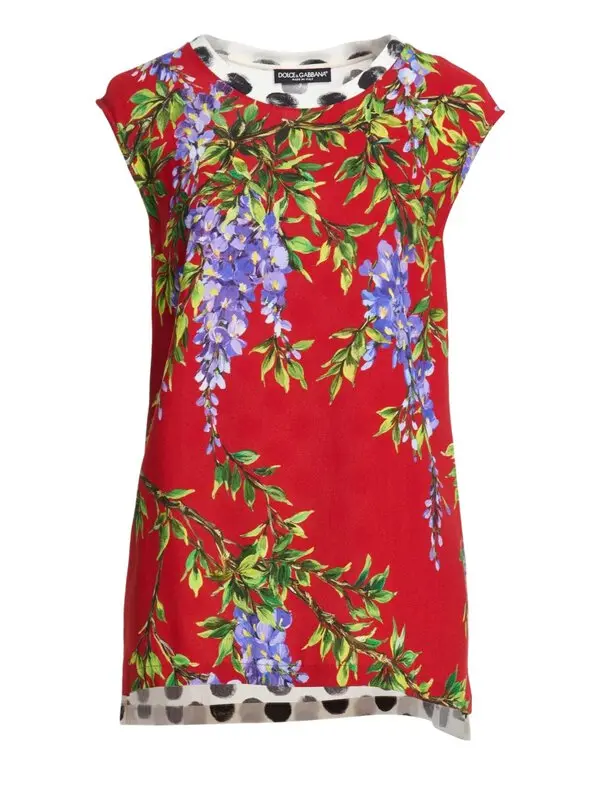 Dolce & Gabbana Floral Print Short Sleeve Top - Red