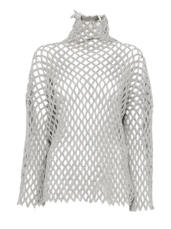Sportmax Open-knit High Neck Long Sleeve Pullover - Grey