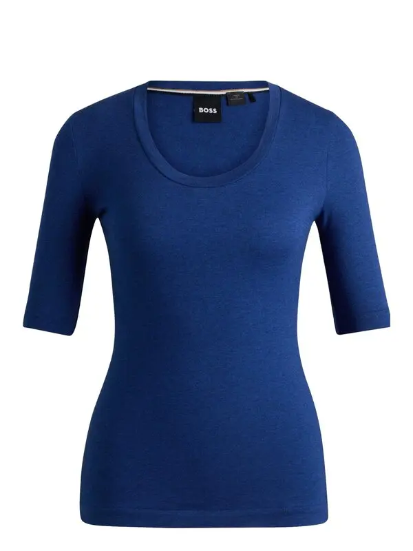 Hugo Boss Fitted Knit Top With U-neckline - Blue