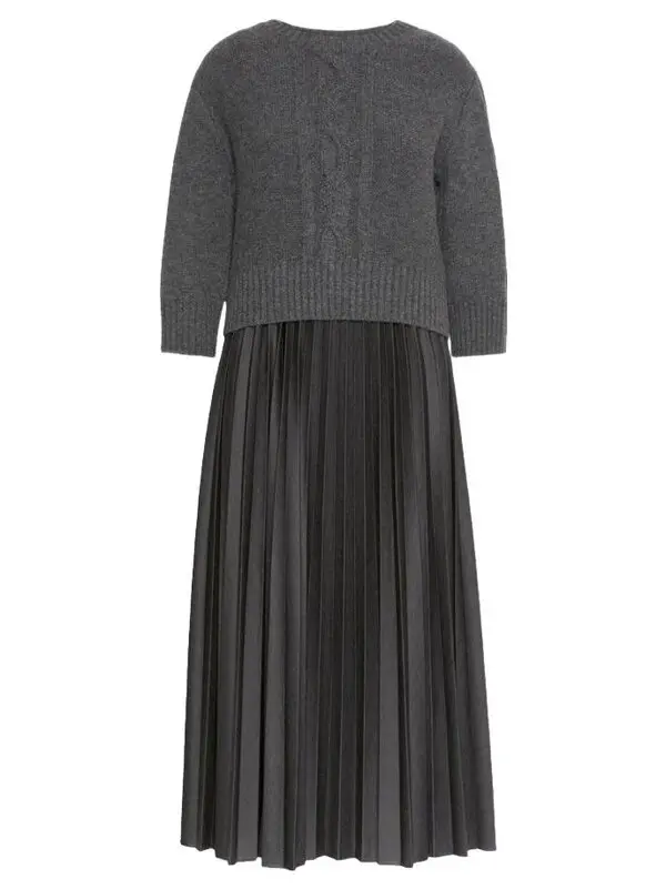 Max Mara Sleeveless Pleated Midi Dress With Cable-knit Jumper - Dark Gray