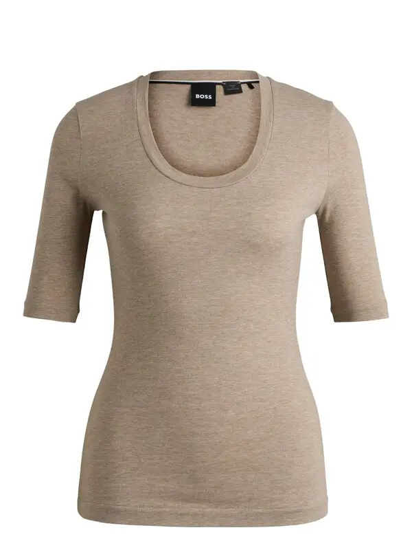 Hugo Boss Taupe Fine Knit Elbow Sleeve Top - Grey