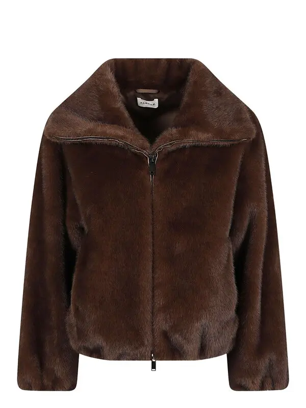 P.a.r.o.s.h Cropped Fleece Zip-up Jacket - Brown