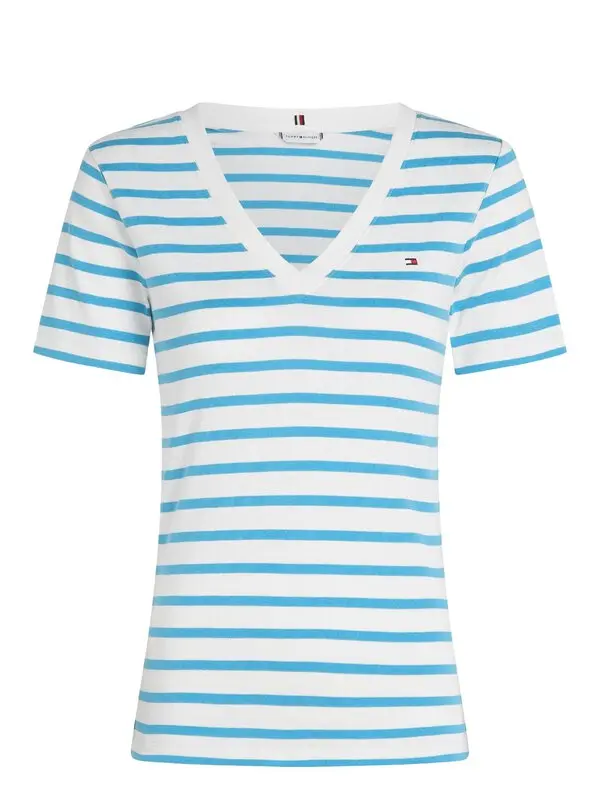 Tommy Hilfiger Striped V-neck Short Sleeve Top - White