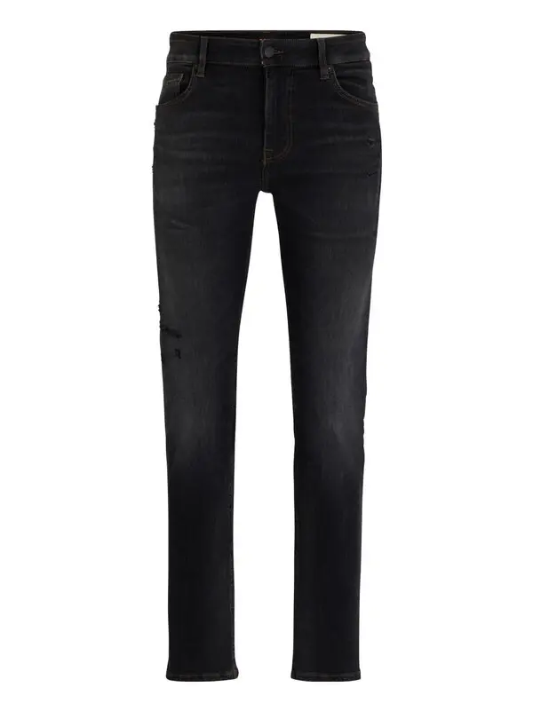 Hugo Boss Washed Distressed Slim Straight Jeans - Grey