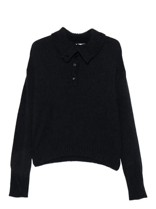 ROBERTO COLLINA Cropped Collared Knit Sweater - Navy