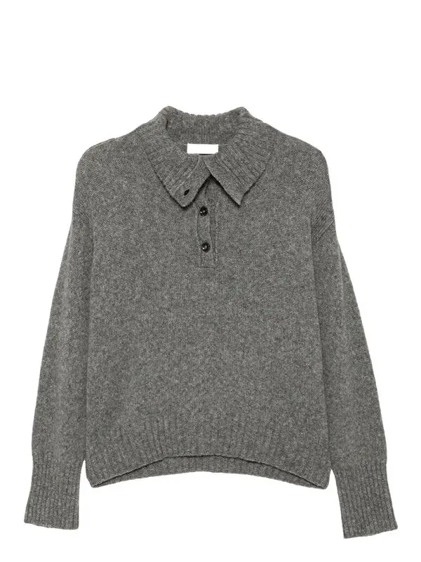 ROBERTO COLLINA Collared Henley Cropped Knit Sweater - Gray