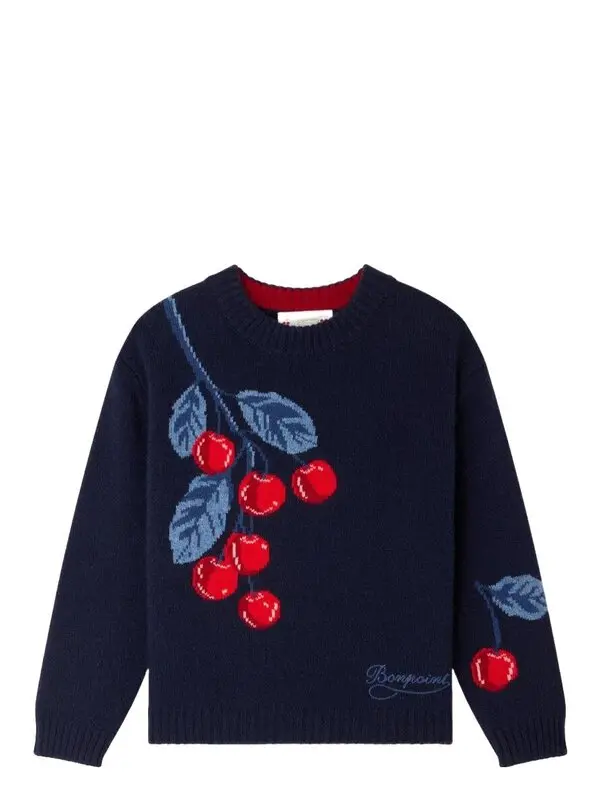 Bonpoint Maxine Cherry Intarsia Sweater - Navy Blue
