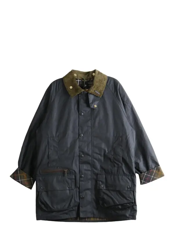 Barbour Midlength Waxed Field Jacket With Corduroy Collar - Navy