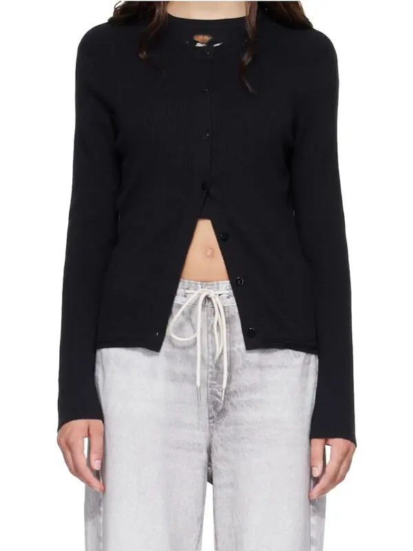 LISA YANG Crew Neck Knit Cardigan - Black