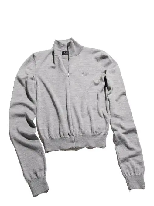 Gucci Embroidered Zip Knitwear Jacket - Light Gray