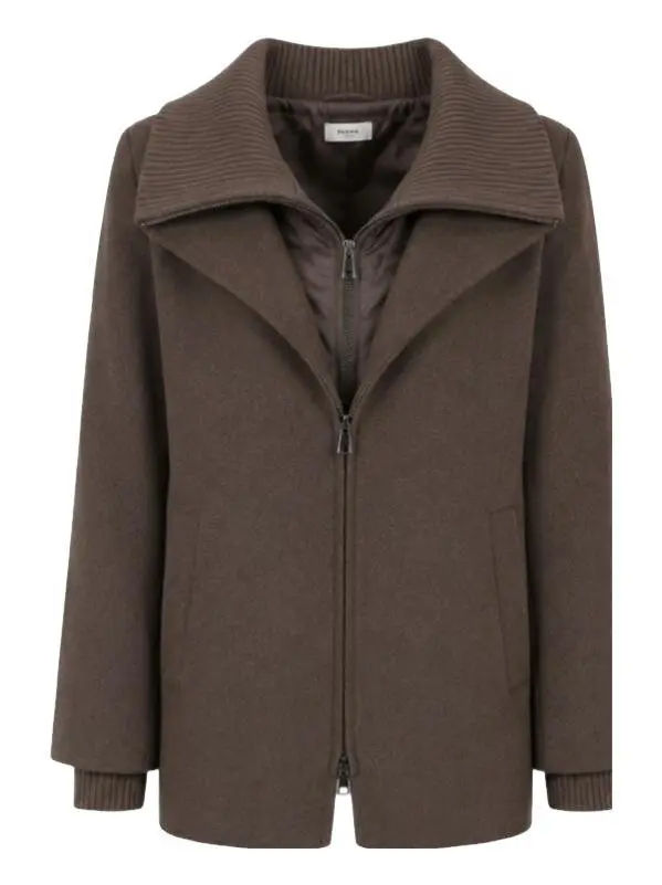 P.a.r.o.s.h Long Sleeve Zip-up Wool Jacket With High Neck - Brown