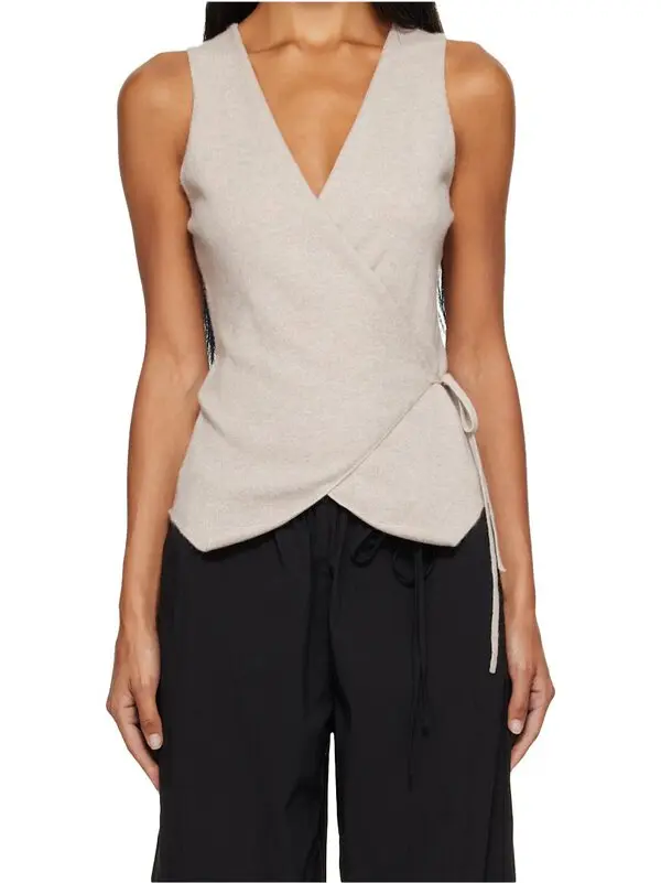 LISA YANG Sleeveless V-neck Wrap Top - Beige