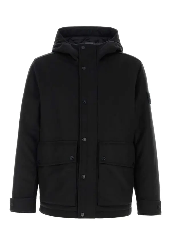 Stone Island Long-sleeve Hooded Jacket With Side Pockets - Black