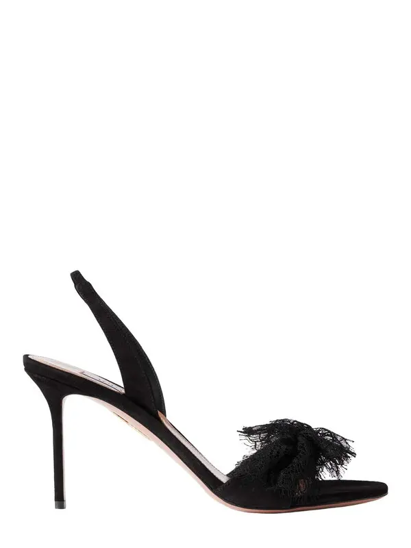 AQUAZZURA Lover 85 Lace-trimmed Suede Slingback Sandals - Black