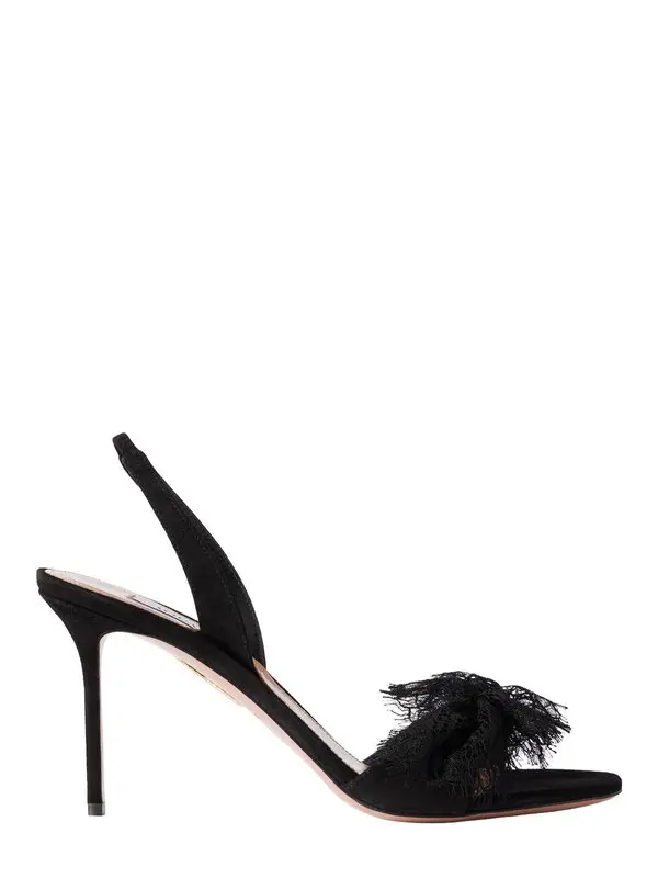 AQUAZZURA Lover 85 Lace-trimmed Suede Slingback Sandals - Black