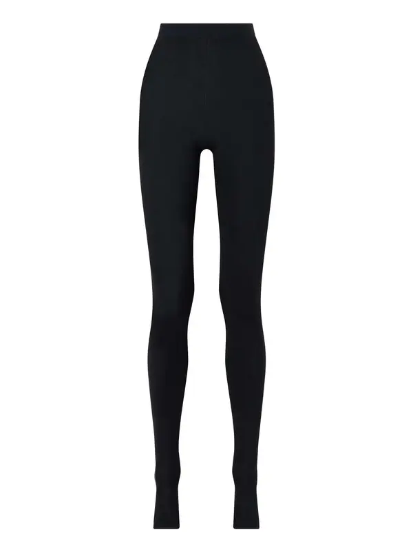 Bottega Veneta Logo-embroidered Knitted Wool Leggings - Black