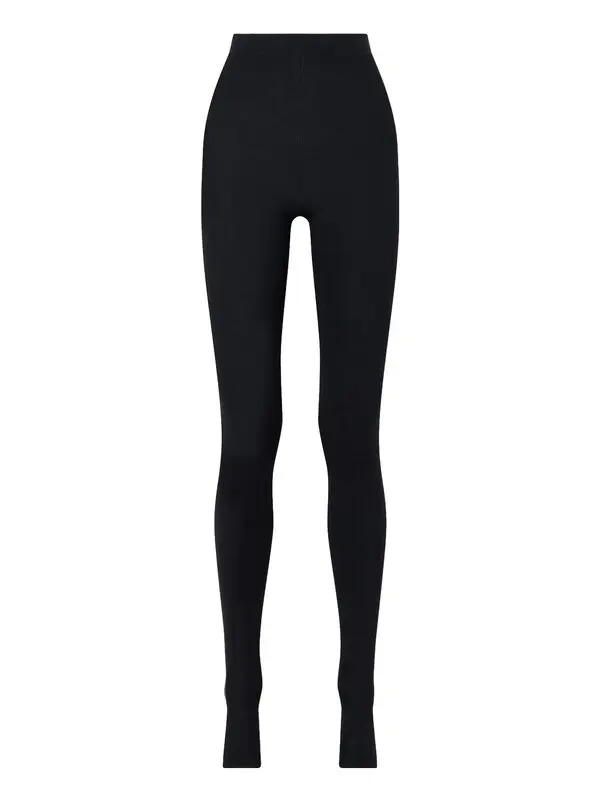 Bottega Veneta Logo-embroidered Knitted Wool Leggings - Black