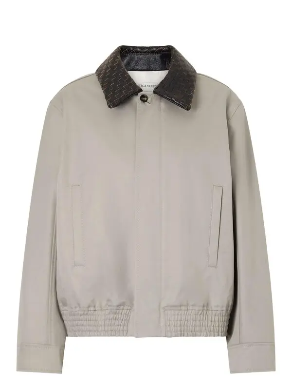 Bottega Veneta Intrecciato Leather-trimmed Cotton Jacket - Gray