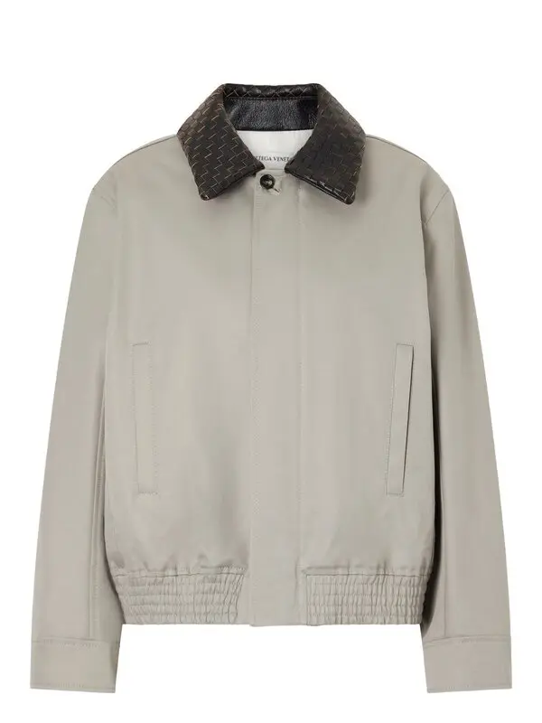 Bottega Veneta Intrecciato Leather-trimmed Cotton Jacket - Gray