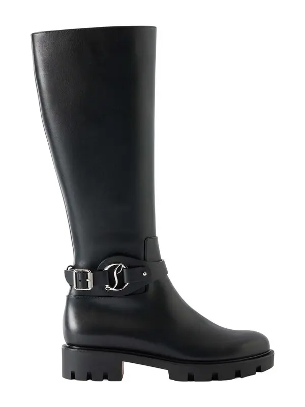 CHRISTIAN LOUBOUTIN Diana Notte Lug Buckled Leather Knee High Boots - Black