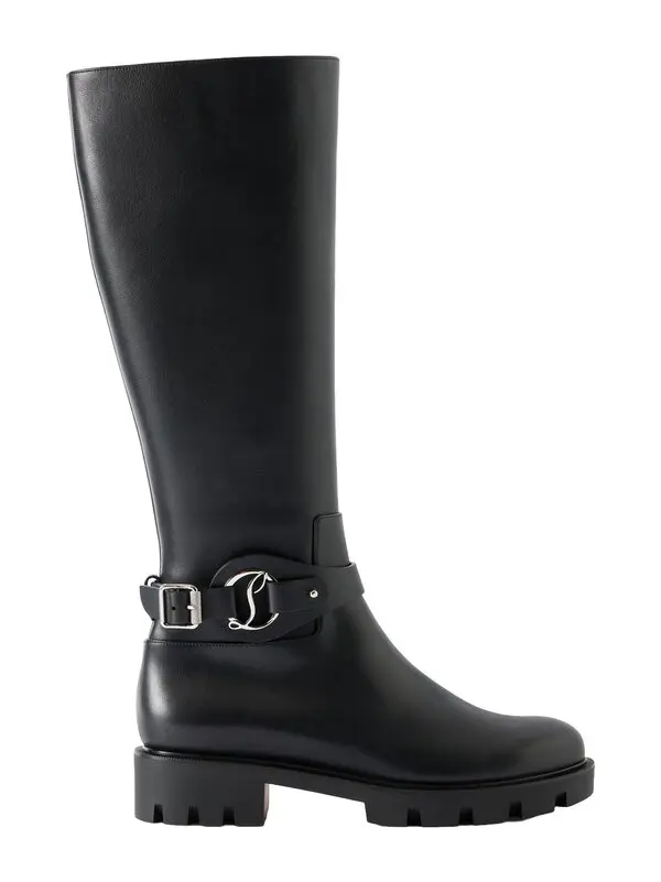 CHRISTIAN LOUBOUTIN Diana Notte Lug Buckled Leather Knee High Boots - Black