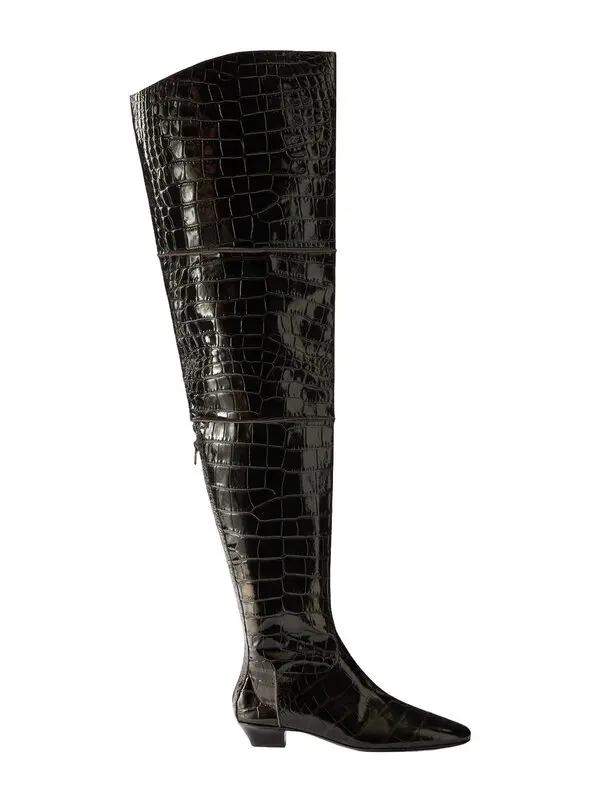 Magda Butrym Paneled Croc-effect Leather Over-the-knee Boots - Brown
