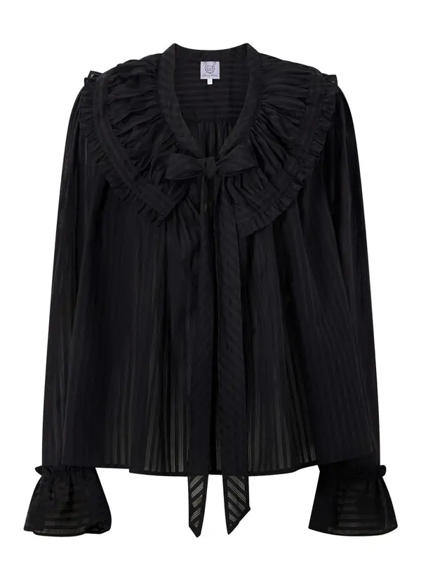 Thierry Colson Dauphine Ruffled Striped Cotton-voile Blouse - Black