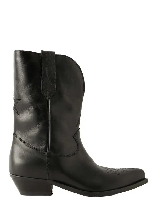 GOLDEN GOOSE Wish Star Embroidered Leather Ankle Boots - Black