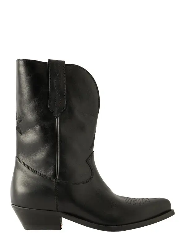 GOLDEN GOOSE Wish Star Embroidered Leather Ankle Boots - Black