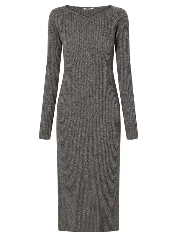 Auralee Ribbed Cashmere Midi Dress - Gray