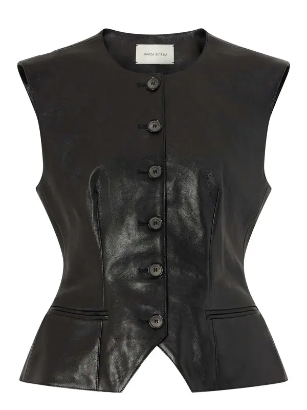 Magda Butrym Cropped Leather Vest - Black