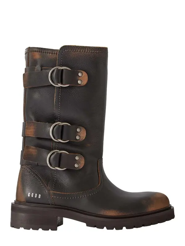 GOLDEN GOOSE Kurt Distressed Leather Knee Boots - Brown