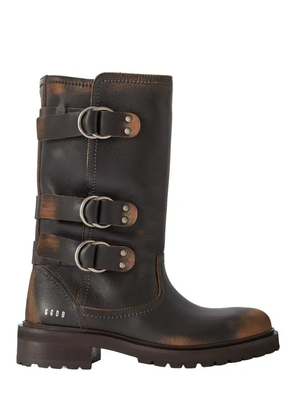 GOLDEN GOOSE Kurt Distressed Leather Knee Boots - Brown