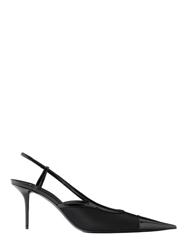 Saint Laurent Renee 75 Cassandre-embroidered Slingback Pumps - Black