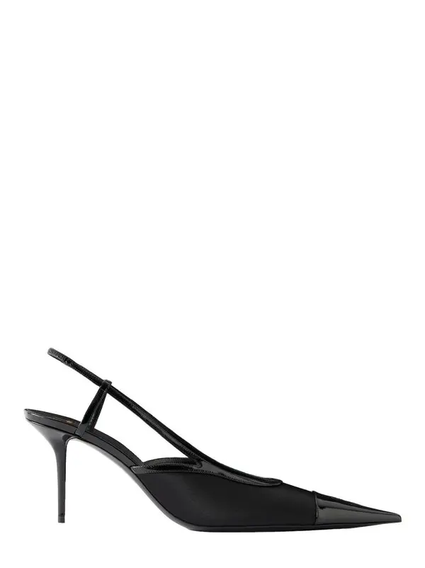 Saint Laurent Renee 75 Cassandre-embroidered Slingback Pumps - Black