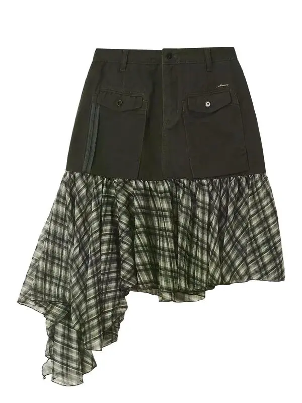 MUSIUM DIV. Check-pattern Ruffled Midi Skirt - Green