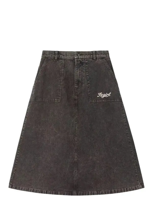 FINGERCROXX Embroidered Corduroy A-line Midi Skirt - Grey
