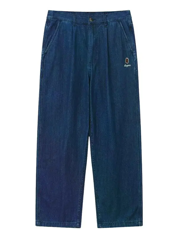 FINGERCROXX Logo Embroidered Pleated Jeans - Blue
