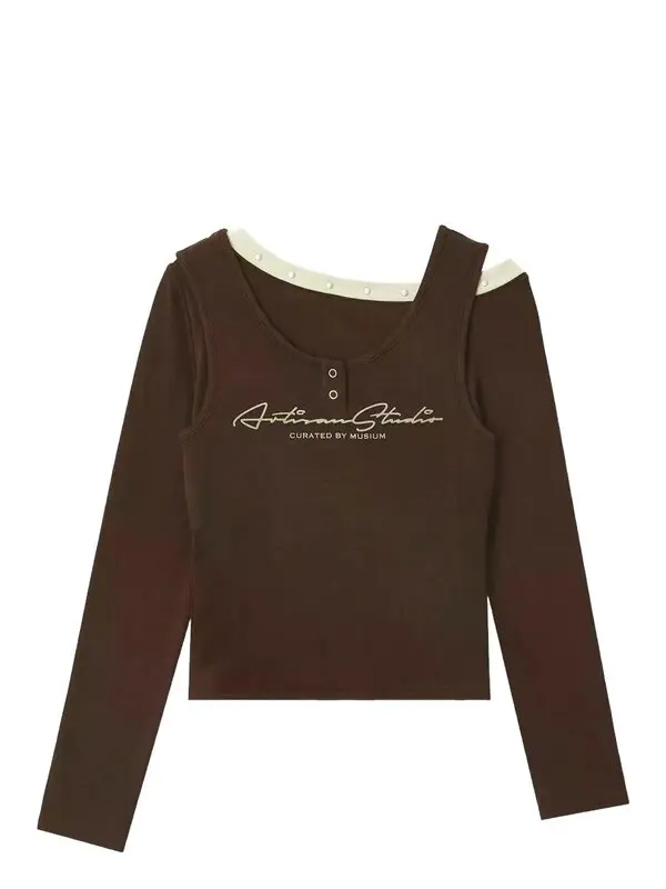 MUSIUM DIV. Long Sleeve Layered Jersey With Logo Print - Brown