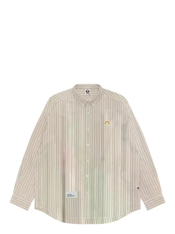 AAPE BY *A BATHING APE Moonface Striped Cotton Shirt - Neutrals