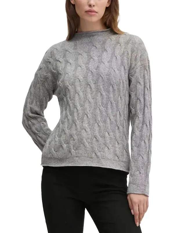 BENETTON Cable Knit Round Neck Long Sleeve Jumper - Grey