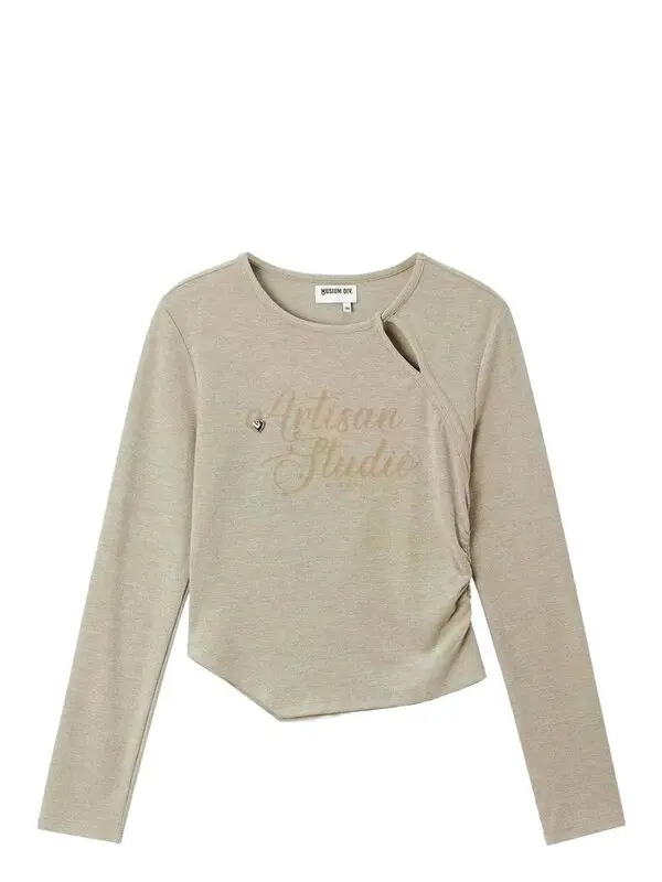 MUSIUM DIV. Cut-out Ruched Long-sleeve T-shirt - Neutrals